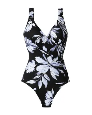 Miraclesuit Fiore Di Luna It's A Wrap One Piece Swimsuit - Black/white