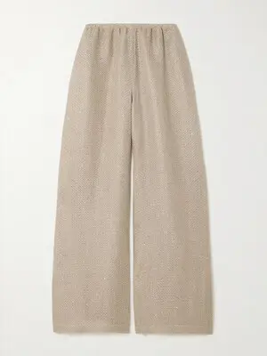 LESET Stella Sequin-embellished Wide-leg Pants - Neutrals