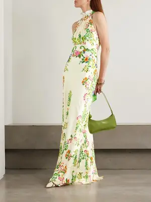 Saloni Michelle Floral-print Hammered-silk Gown