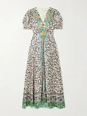 Saloni Lea Printed Silk-satin Maxi Dress
