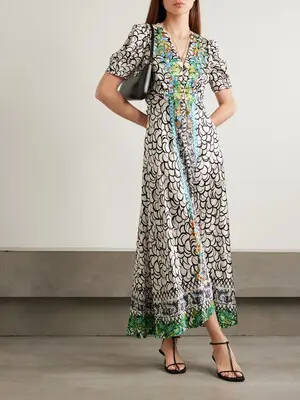 Saloni Lea Printed Silk-satin Maxi Dress