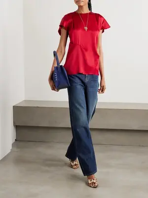 Victoria Beckham Draped Satin Top - Red