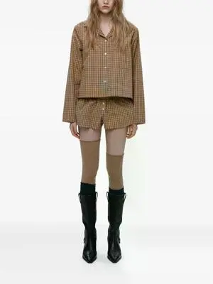 MAINLESS Checked Cropped Shirt - Neutrals