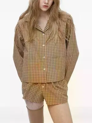 MAINLESS Checked Cropped Shirt - Neutrals
