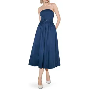 FREEMARKET Belted Strapless Midi Dress