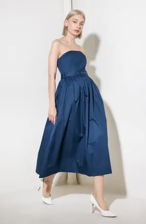 FREEMARKET Belted Strapless Midi Dress