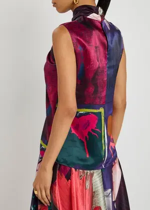 ROKSANDA Ava Printed Silk-satin Top With Knot Detailing