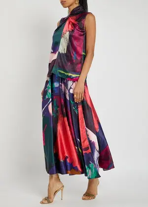 ROKSANDA Ava Printed Silk-satin Top With Knot Detailing