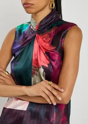 ROKSANDA Ava Printed Silk-satin Top With Knot Detailing