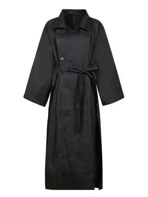 Issey Miyake Oversized Trench Coat With Belt - Black