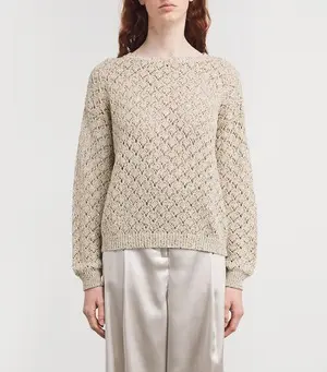 Eleventy Cotton Sequined V-neck Sweater - Beige