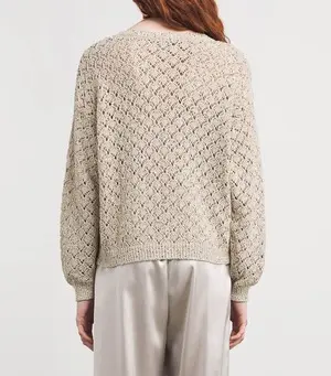 Eleventy Cotton Sequined V-neck Sweater - Beige