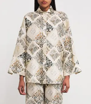 Eleventy Linen Printed Kimono Shirt