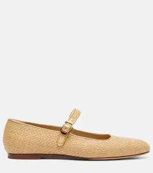 Le Monde Beryl Leather-trimmed Raffia Mary Jane Flats - Brown