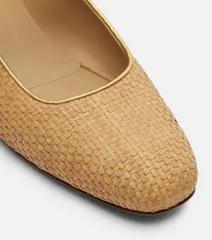 Le Monde Beryl Leather-trimmed Raffia Mary Jane Flats - Brown