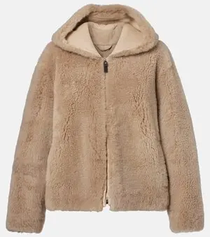 Max Mara Sole Hooded Shearling Jacket - Beige