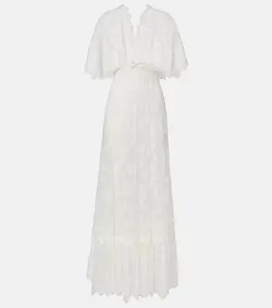 Elie Saab Embroidered Cotton-blend Lace Gown - White