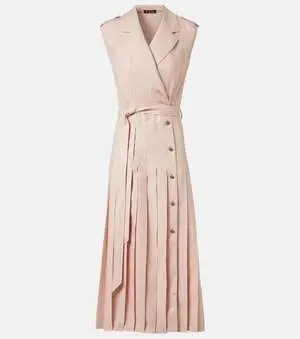 Loro Piana Bryce Pleated Linen Midi Dress - Pink