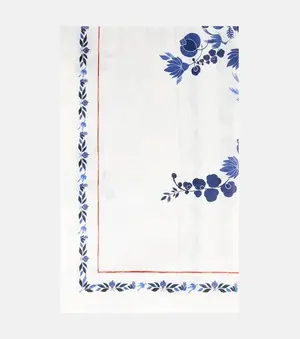 La DoubleJ Medium Floral Linen Tablecloth - White