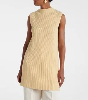 JIL SANDER Oversized Ribbed-knit Wool Vest - White