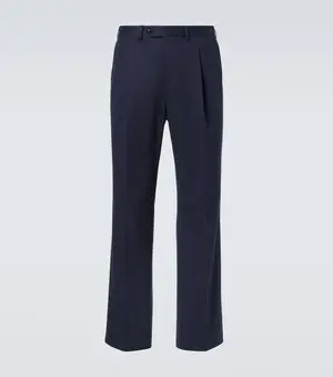 SAMAN AMEL Cotton And Cashmere Blend Tailored Pants - Blue