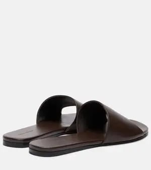 Amina Muaddi Bianca Leather Slides - Brown
