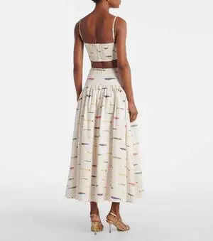 Staud Federico Printed Linen Crop Top - White