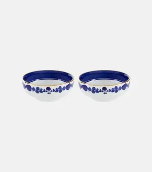 La DoubleJ Wildbird Set Of 2 Porcelain Snack Bowls - Blue