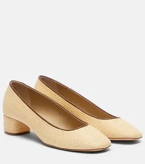 Le Monde Beryl Leather-trimmed Raffia Pumps - Beige