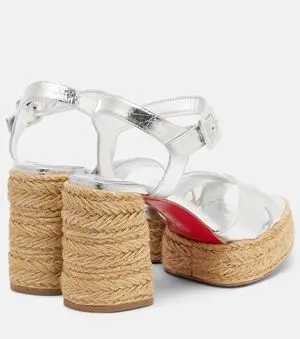 CHRISTIAN LOUBOUTIN Calakala 85 Metallic Leather Espadrille Sandals - Silver