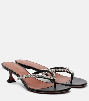 Amina Muaddi Gigi 45 Embellished Leather Thong Sandals - Black