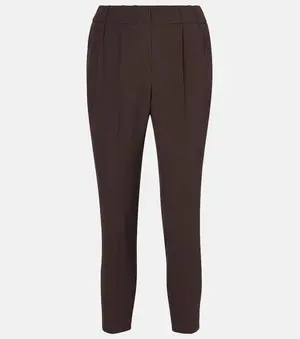 Brunello Cucinelli Cropped Crêpe Slim Pants - Brown