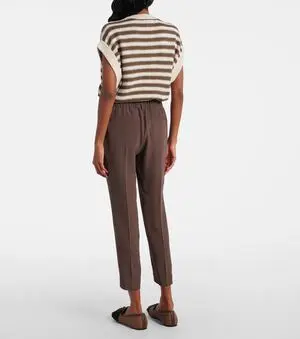 Brunello Cucinelli Cropped Crêpe Slim Pants - Brown