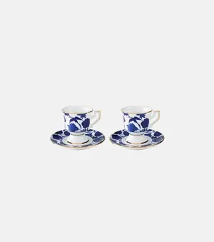 La DoubleJ Wildbird Blu Set Of 2 Espresso Cups And Saucers - Blue