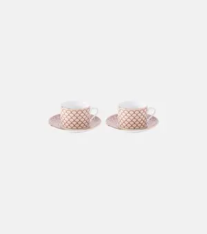 La DoubleJ Impero Set Of 2 Porcelain Teacups And Saucers - Multicoloured