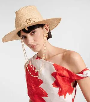 Ruslan Baginskiy Logo Faux Pearl-embellished Straw Fedora