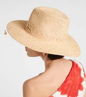 Ruslan Baginskiy Logo Faux Pearl-embellished Straw Fedora