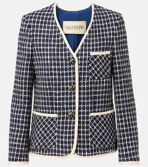 Valentino Garavani Wool And Cotton-blend Boucle Jacket - Blue
