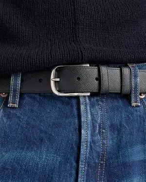 Prada Saffiano Leather Belt With Engraved Logo Buckle - Black