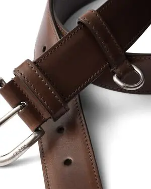 Prada Antiqued Leather Belt With Engraved Buckle