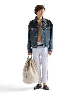 Prada Linen Blend Drawstring Duffle Bag - Neutral