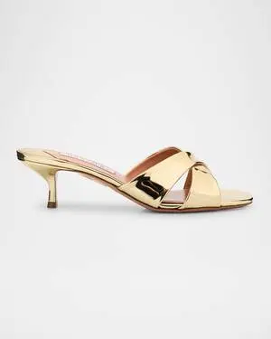AQUAZZURA Divine Specchio Kitten-heel Mule Sandals - Soft Gold
