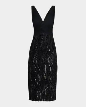 Aidan Mattox Sleeveless Sequin-Embroidered Midi Dress In Black - 40% Off |  Editorialist
