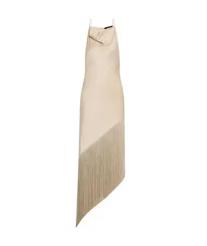 Lapointe Satin Cowl-neck Fringe Midi Dress