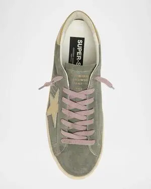 GOLDEN GOOSE Super-star Suede And Metallic Leather Sneakers - Grnylw