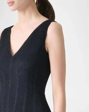Akris Techno Grid V-neck Midi Dress - Black