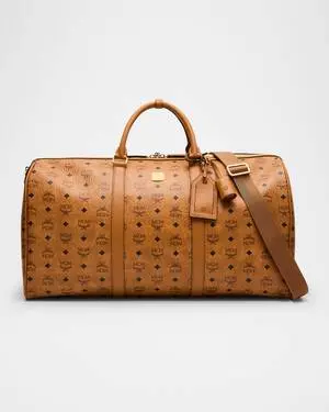 Mcm Visetos Weekender Duffle Bag - Cognac