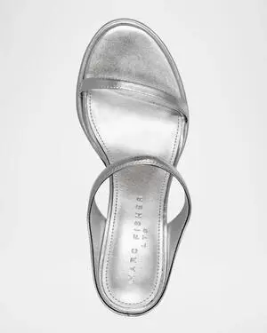 Marc Fisher Alonde Snake-Embossed Leather Slide Sandals Silver
