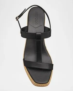 JIMMY CHOO Theia 60 Vacchetta Wedge Sandals - Black