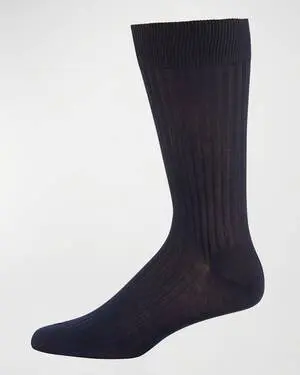 Pantherella Danvers Ribbed Mid-Calf Socks Navy